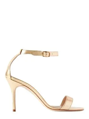 Manolo Blahnik Metallic Leather Stiletto Sandals - Gold