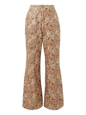 DIMA AYAD Embroidered Satin Straight-leg Pants - Brown