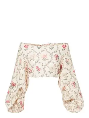 Agua Bendita Floral Print Linen Cropped Top - Multicoloured