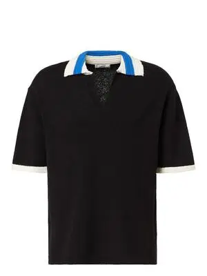 Commas Crochet Cotton-blend Polo Shirt - Black