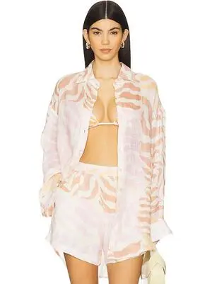 VITAMIN A Playa Linen Boyfriend Shirt - Beige