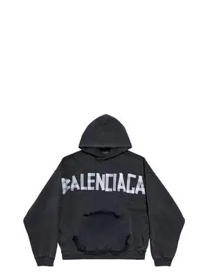 Balenciaga Distressed Tape Logo Hoodie - Black