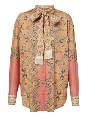 Valentino Garavani Voyage Imaginaire Cotton Muslin Blouse With Self-tie Neck - Multicoloured