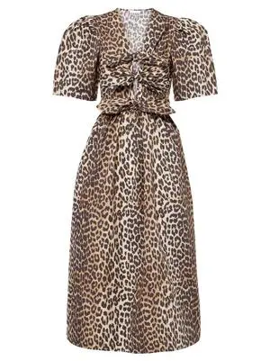 GANNI Leopard Print Cotton Midi Dress - Multicoloured