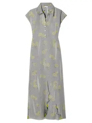 Acne Studios Floral Print Layered Chiffon Maxi Dress - Gray