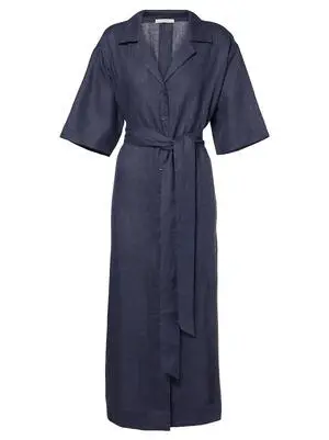 Asceno Larnaca Linen Midi Shirt Dress - Blue