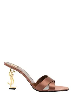 Saint Laurent Opyum 85 Logo Satin Mules - Tan
