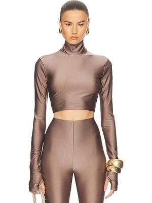 Andamane Orchid Turtleneck Cropped Top - Greige
