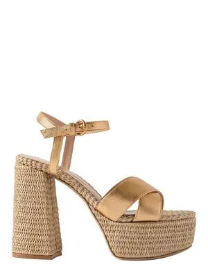 GIANVITO ROSSI Metallic Leather Espadrille Platform Sandals - Gold