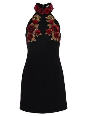 Rebecca Vallance Rosetta Floral-applique Halterneck Mini Dress - Black