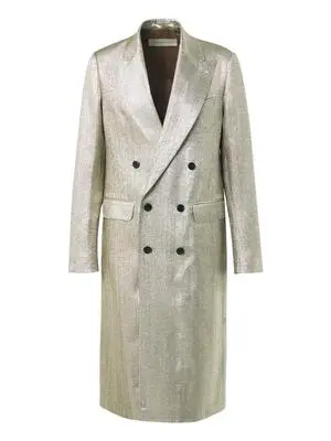 Dries Van Noten Double-breasted Lame Coat - Silver