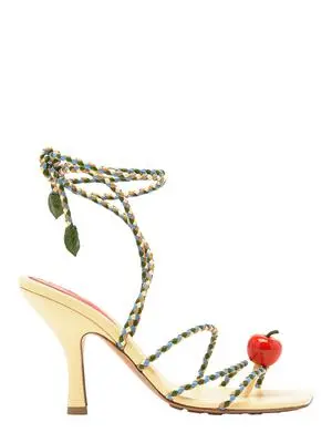 Bottega Veneta Bottega Veneta Adam Woven Leather Apple Embellished Lace-Up Sandals Multi