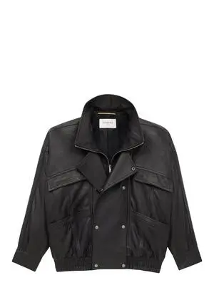 Saint Laurent Saint Laurent Leather Bomber Jacket Black