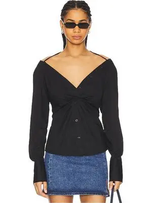 Good American Poplin Off-shoulder Top - Black