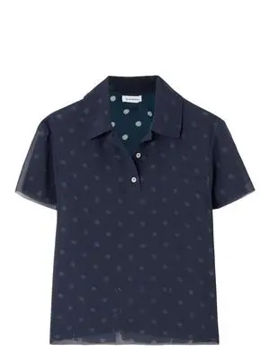 Acne Studios Polka-dot Sheer Overlay Polo Shirt - Blue
