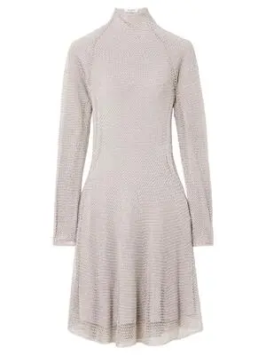 Alaïa Metallic Open-knit Turtleneck Mini Dress - Silver