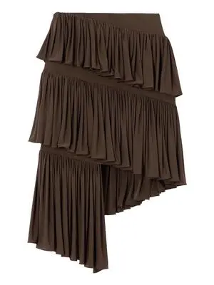 Alaïa Tiered Asymmetric Jersey Mini Skirt - Brown