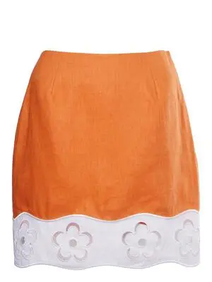 Staud Margaux Broderie Anglaise Linen Miniskirt - Orange