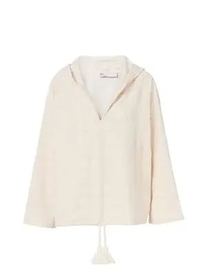Tory Burch Jacquard Cotton-blend Terry Hooded Pullover - White