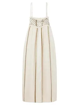 Alix Of Bohemia Eden Embellished Striped Cotton-blend Gauze Midi Dress - Neutrals