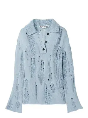 Acne Studios Distressed Organic Cotton And Wool-blend Sweater - Blue