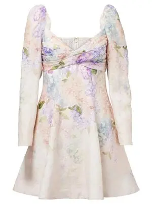Zimmermann Dawning" Floral Puff-sleeve Linen Minidress - Multicoloured