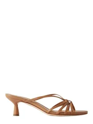 AeydĒ Aeyde Abby Knotted Leather Kitten Heel Sandals Brown
