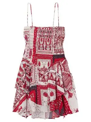 MARANT ETOILE Anka Bandana-print Smocked Cotton Mini Dress - Red