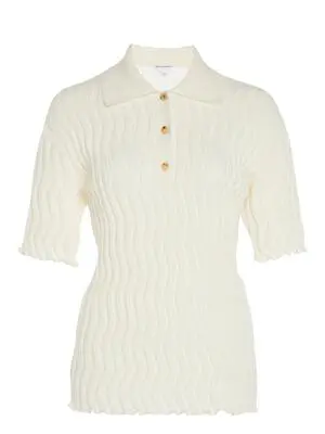 Bottega Veneta Ribbed Wool Polo Top - Multi