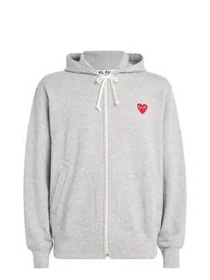 Play Comme Des Garcon Zip-up Hoodie With Heart Logo - Grey