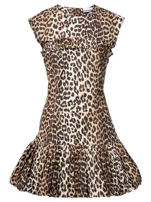 GANNI Leopard-print Cotton Corset Dress - Multicoloured
