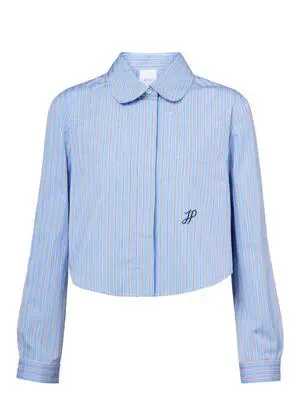 PATOU Cropped Bengal Stripe Poplin Shirt - Blue