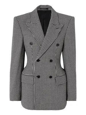 Balenciaga Hourglass Houndstooth Double-breasted Wool Blazer - Gray