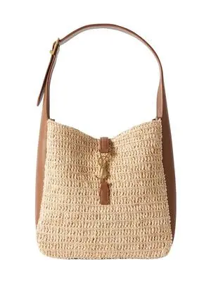 Saint Laurent Le 5 À 7 Bea Small Raffia And Leather Shoulder Bag - Neutrals