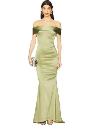 MICHAEL COSTELLO X Revolve Off-the-shoulder Satin Gown - Sage