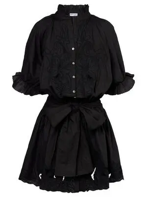 JULIET DUNN Embroidered Cotton Poplin Minidress - Black