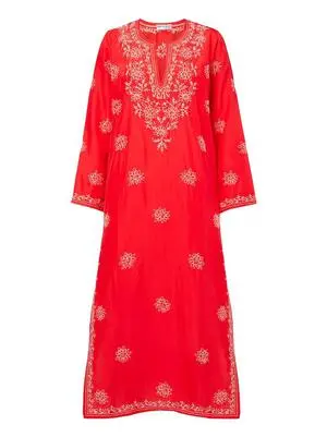 JULIET DUNN Embroidered Silk Kaftan - Red