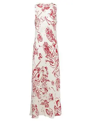 Asceno Printed Silk Maxi Dress - White