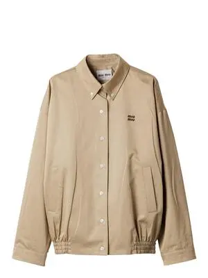 Miu Miu Cotton Chino Blouson Jacket With Logo Detail - Neutral