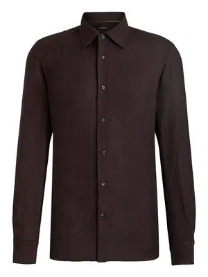 BOSS Linen Slim Shirt Brown