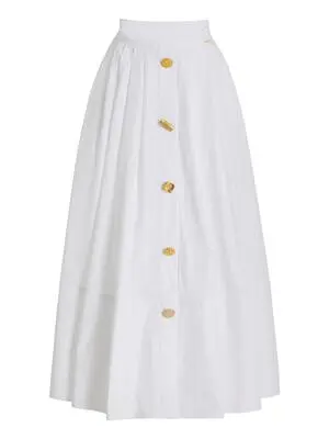 Françoise Buttoned Cotton Midi Skirt - White
