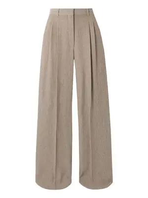Loro Piana Nyack Pleated Herringbone Linen Wide-leg Pants - Brown