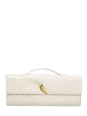 Bottega Veneta Bottega Veneta Andiamo Long Intrecciato Leather Clutch Cream