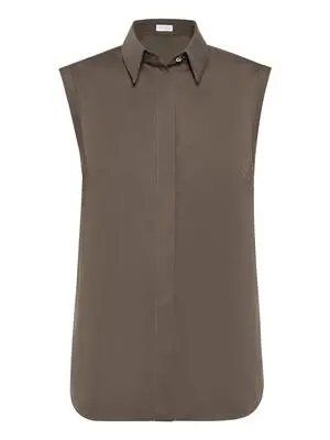 Brunello Cucinelli Brunello Cucinelli Sleeveless Shirt With Embellished Collar Brown