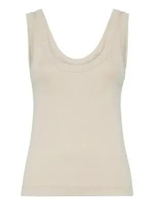 Brunello Cucinelli Ribbed Stretch-cotton Tank Top With Monili Detail - Beige