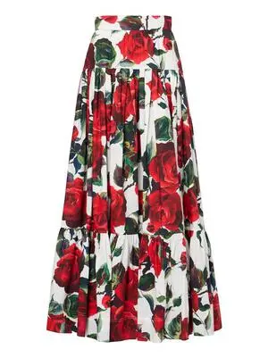 Dolce & Gabbana Floral Tiered Cotton Maxi Skirt - Multicoloured