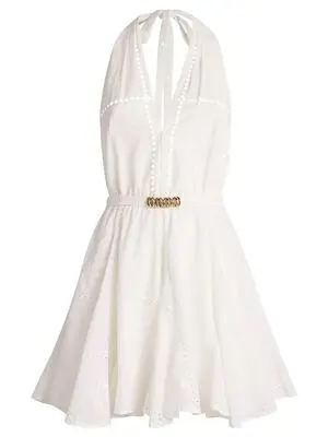 Maje Cotton Embroidered Mini Dress - White