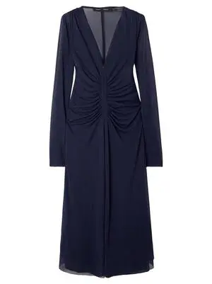 Proenza Schouler Kerstin" Ruched V-neck Jersey Midi Dress - Blue