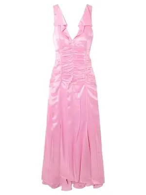 JIL SANDER Open-back Ruched Pleated Satin Gown - Pink
