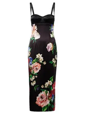 Dolce & Gabbana Floral Print Satin Midi Dress - Multicoloured